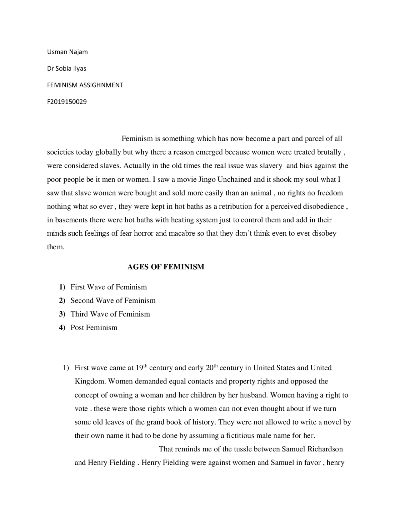 Literary analysis based on a literary theory known as feminism - Docsity
