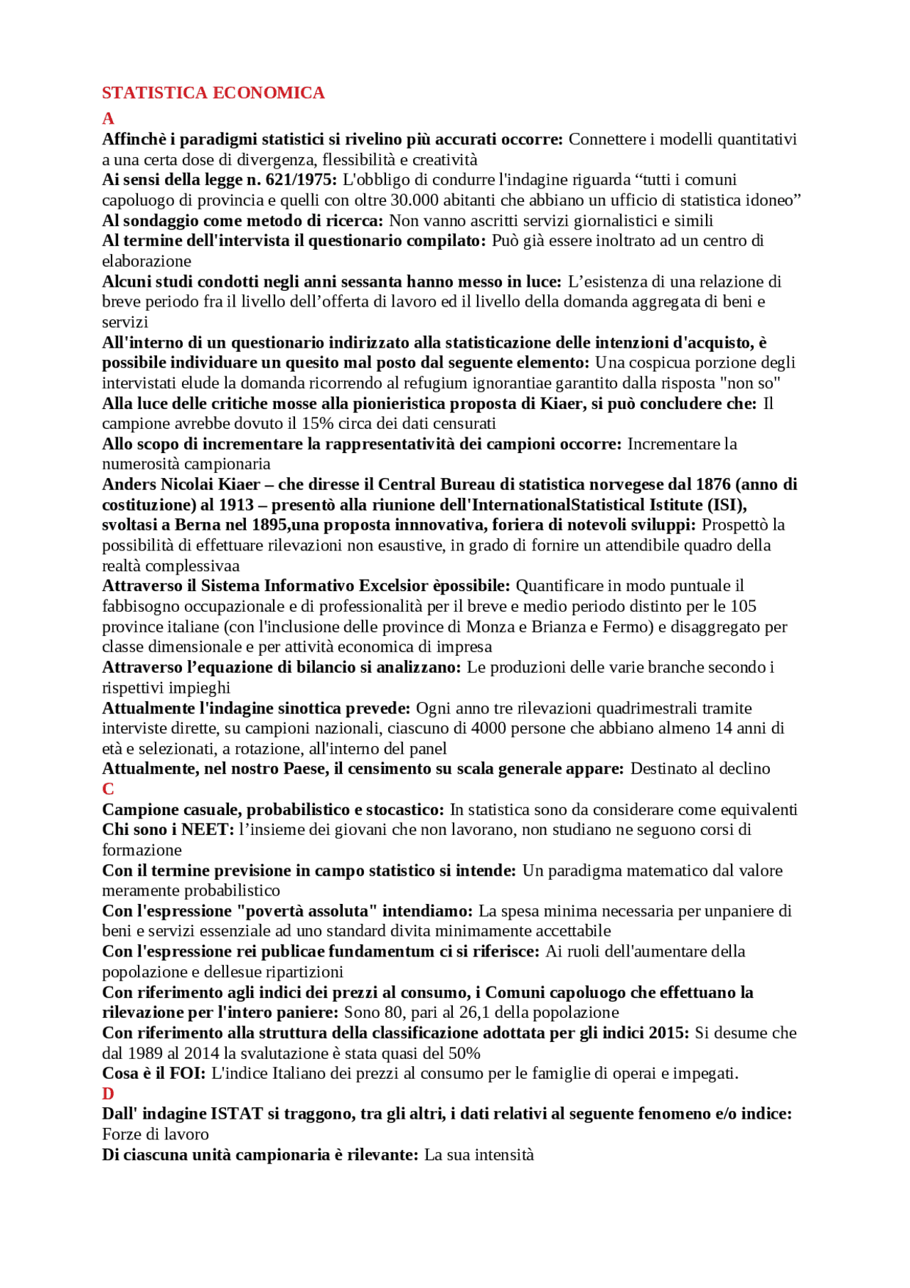 Statistica Economica Docsity