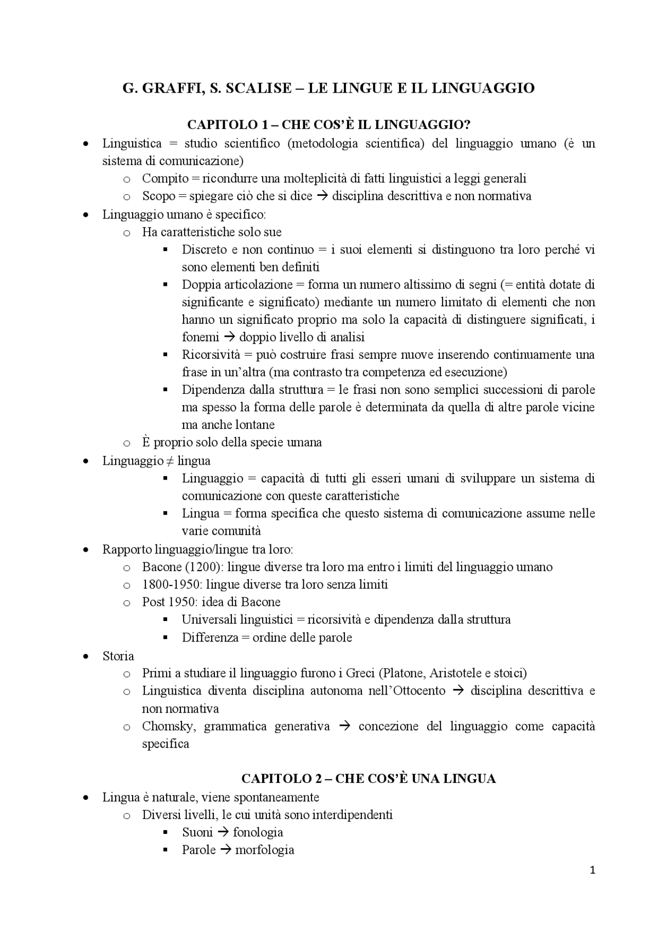 Sintesi Le Lingue E Il Linguaggio Di Graffi Scalise Docsity