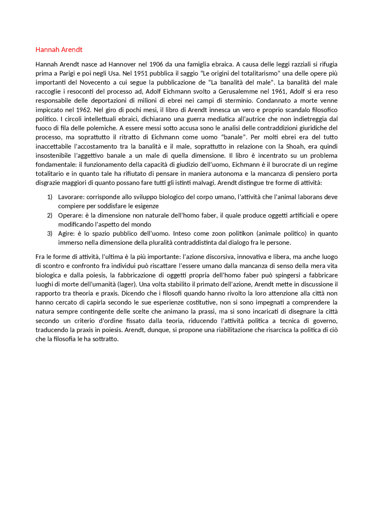 Appunti Su Hannah Arendt Docsity
