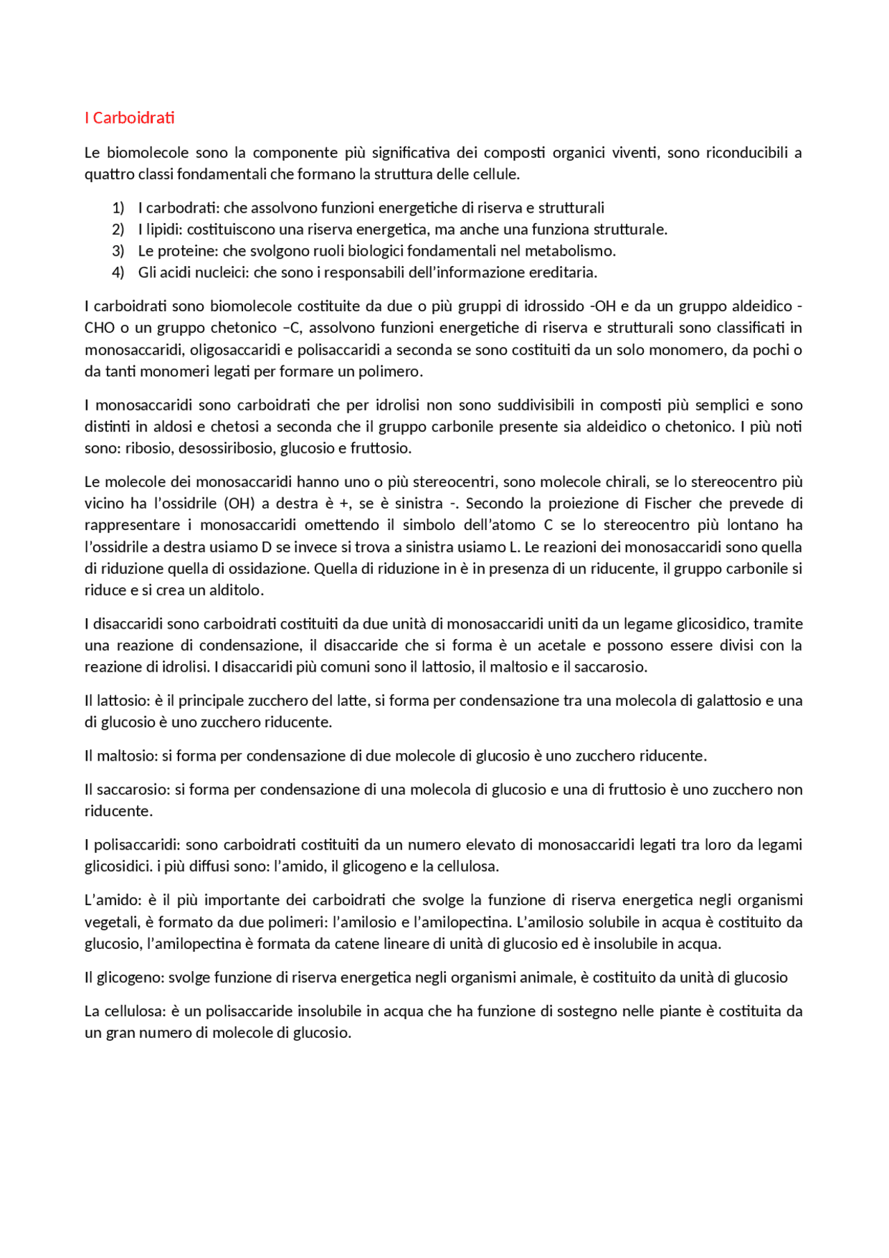 Appunti Sui Carboidrati Docsity