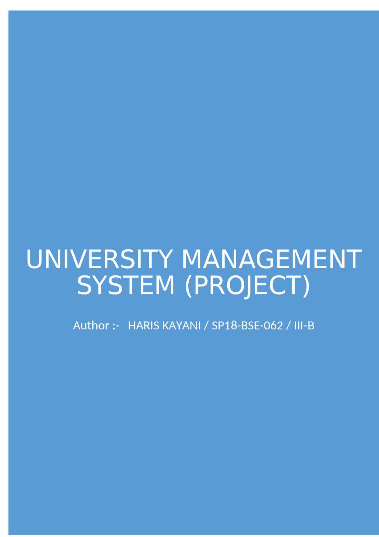University Management System (Code / Semester Project / Object Oriented / Java) - Docsity