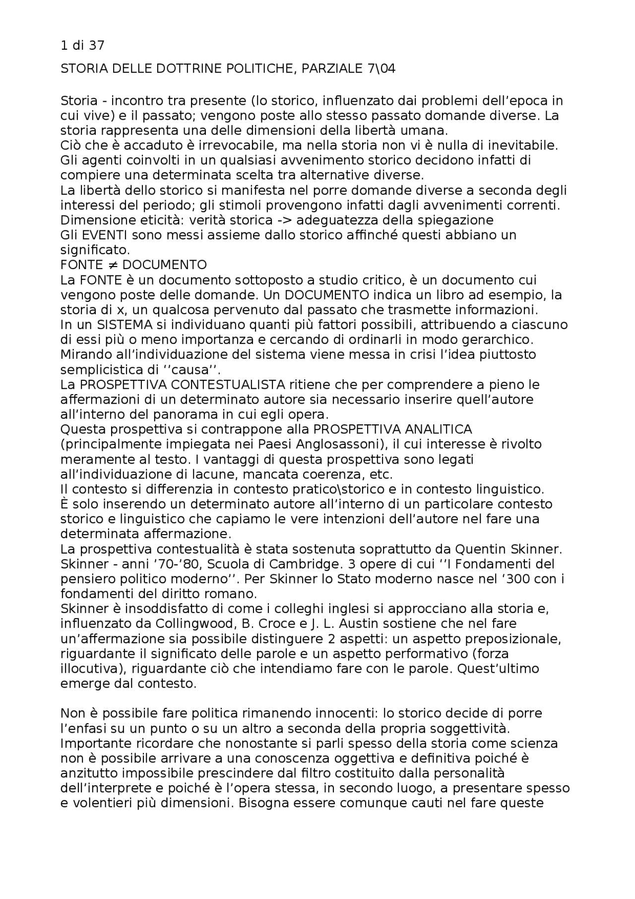Schema Riassuntivo Storia Delle Dottrine Politiche Docsity