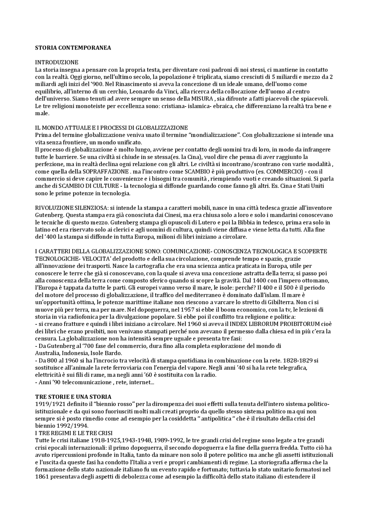 Riassunto Tre Storie E Una Storia E Breve Storia Sociale Docsity