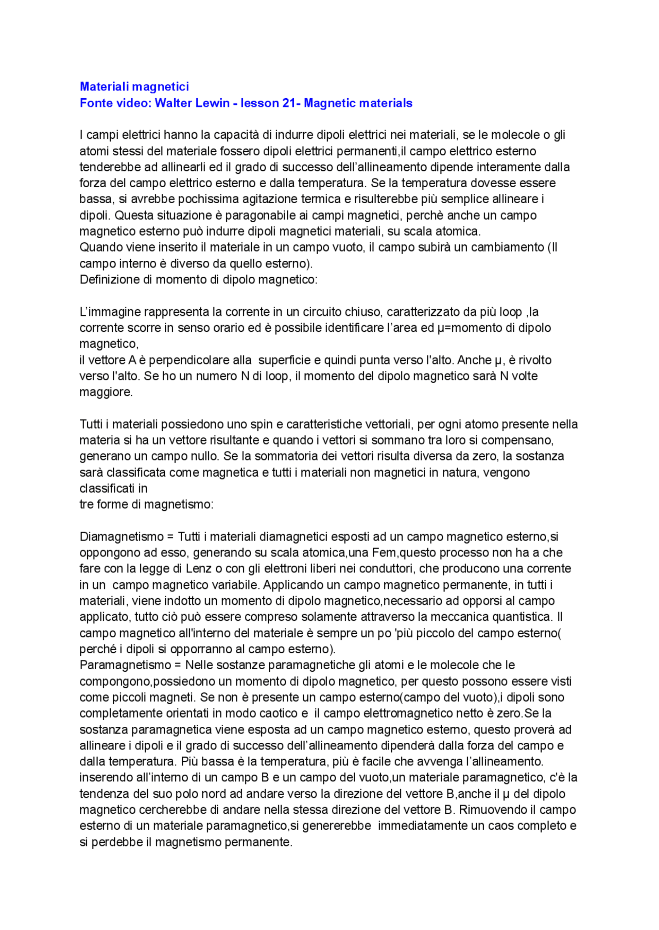 Relazione Materiali Magnetici - Docsity