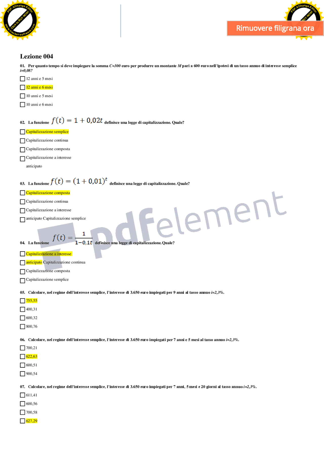 Paniere Ecampus 2021 Corretto Matematica Finanziaria Prof Scaramuzzino