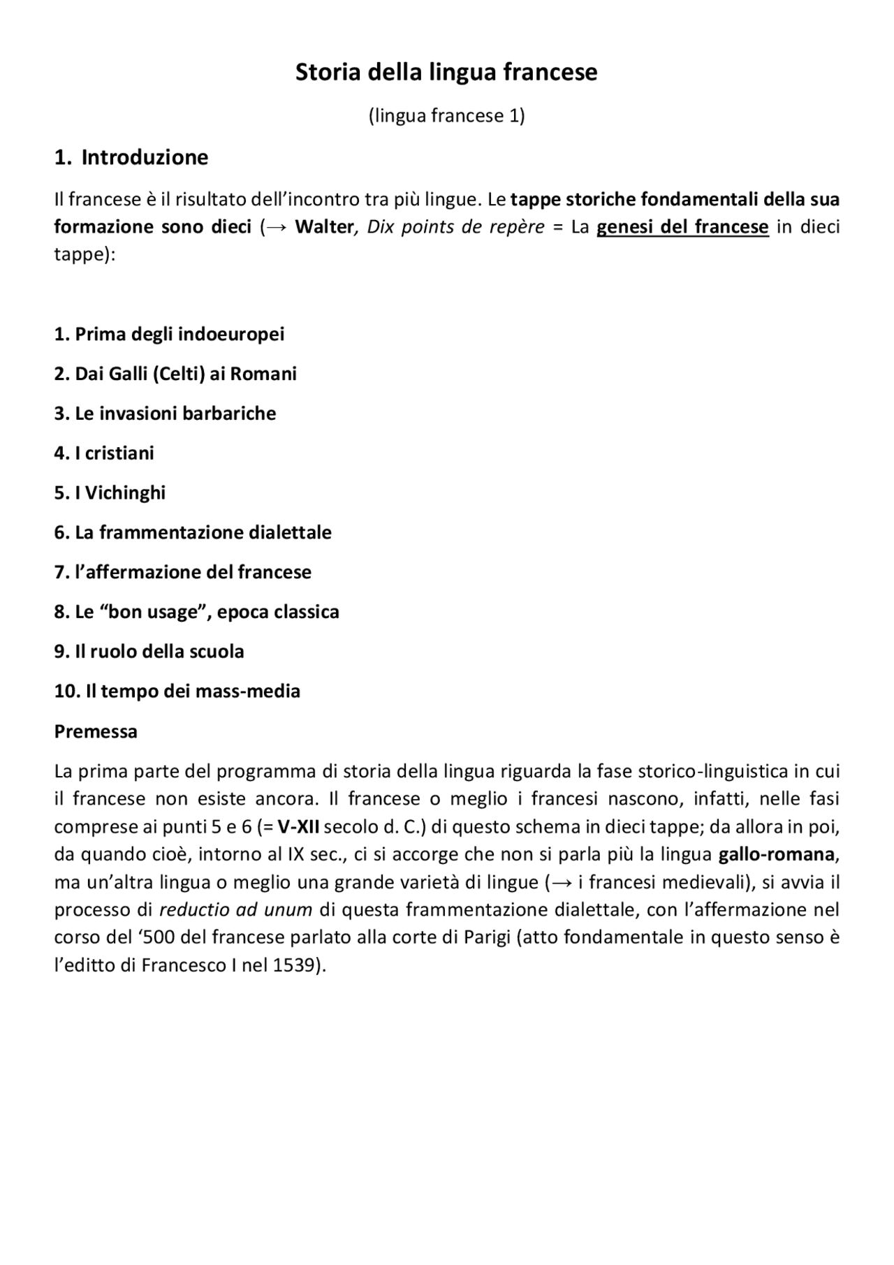 Storia Della Lingua Francese Prof Floquet Docsity