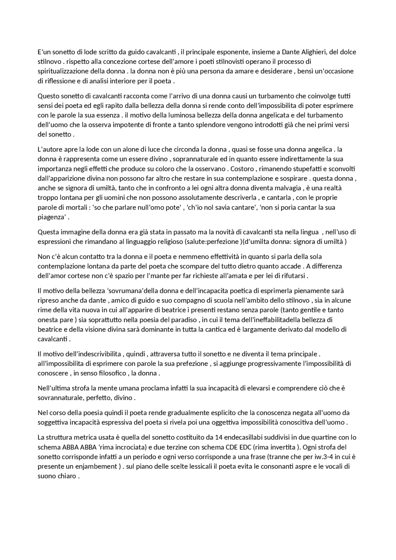 Testo Riassunto Di Cavalcanti Docsity