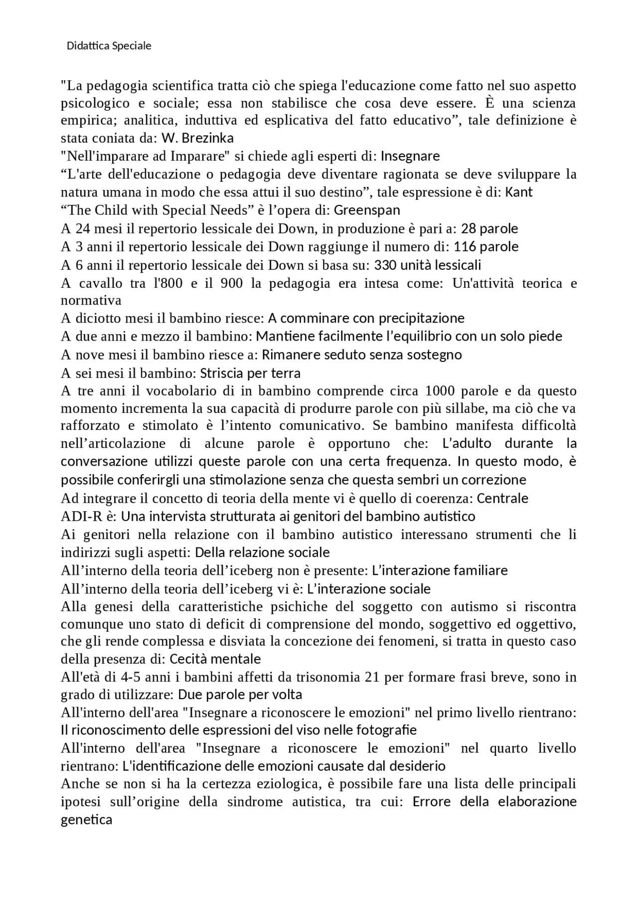 Domande E Risposte Didattica Specaiale Docsity