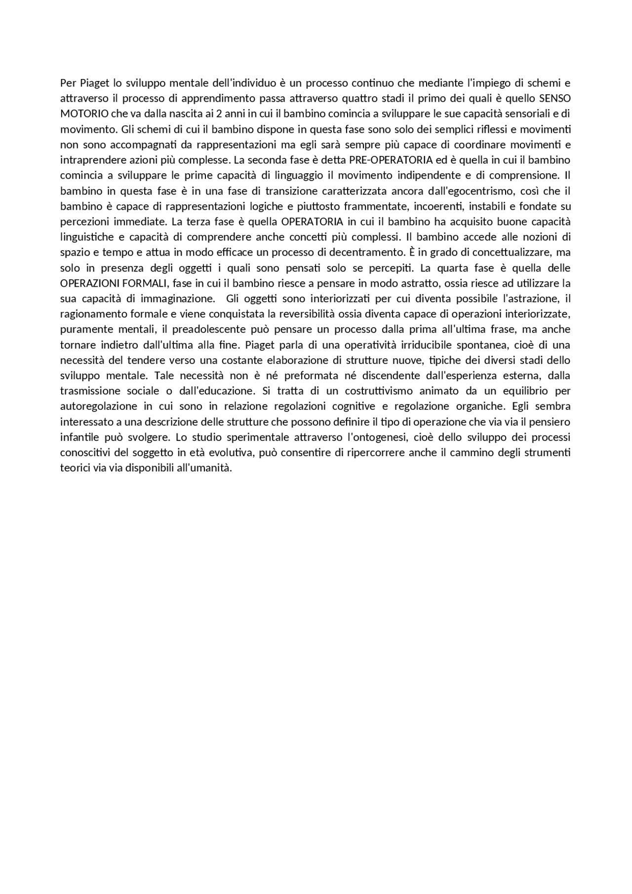 Riassunto Sintetico Di Piaget Docsity