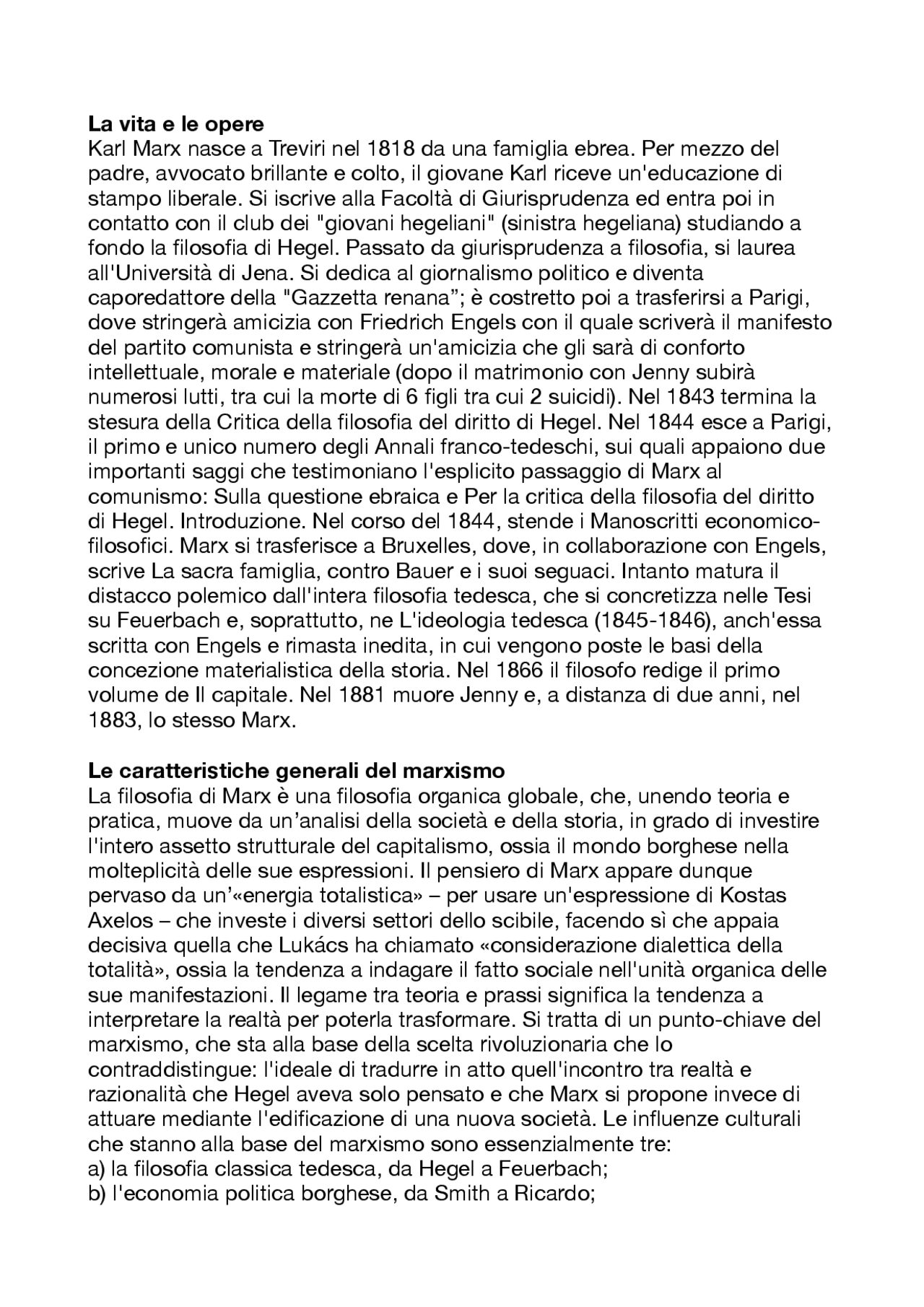 Sintesi Di Karl Marx Docsity