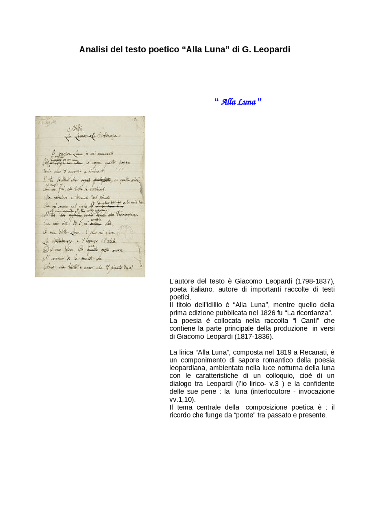 La Poesia di Giacomo Leopardi: 'Alla Luna' - Una Lirica Romantica ...