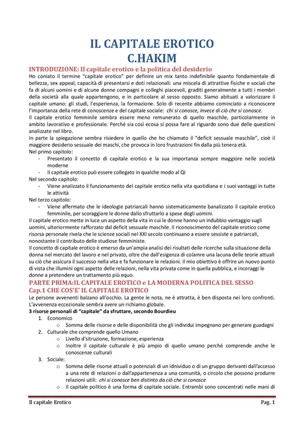 Riassunto Il Capitale Erotico Docsity