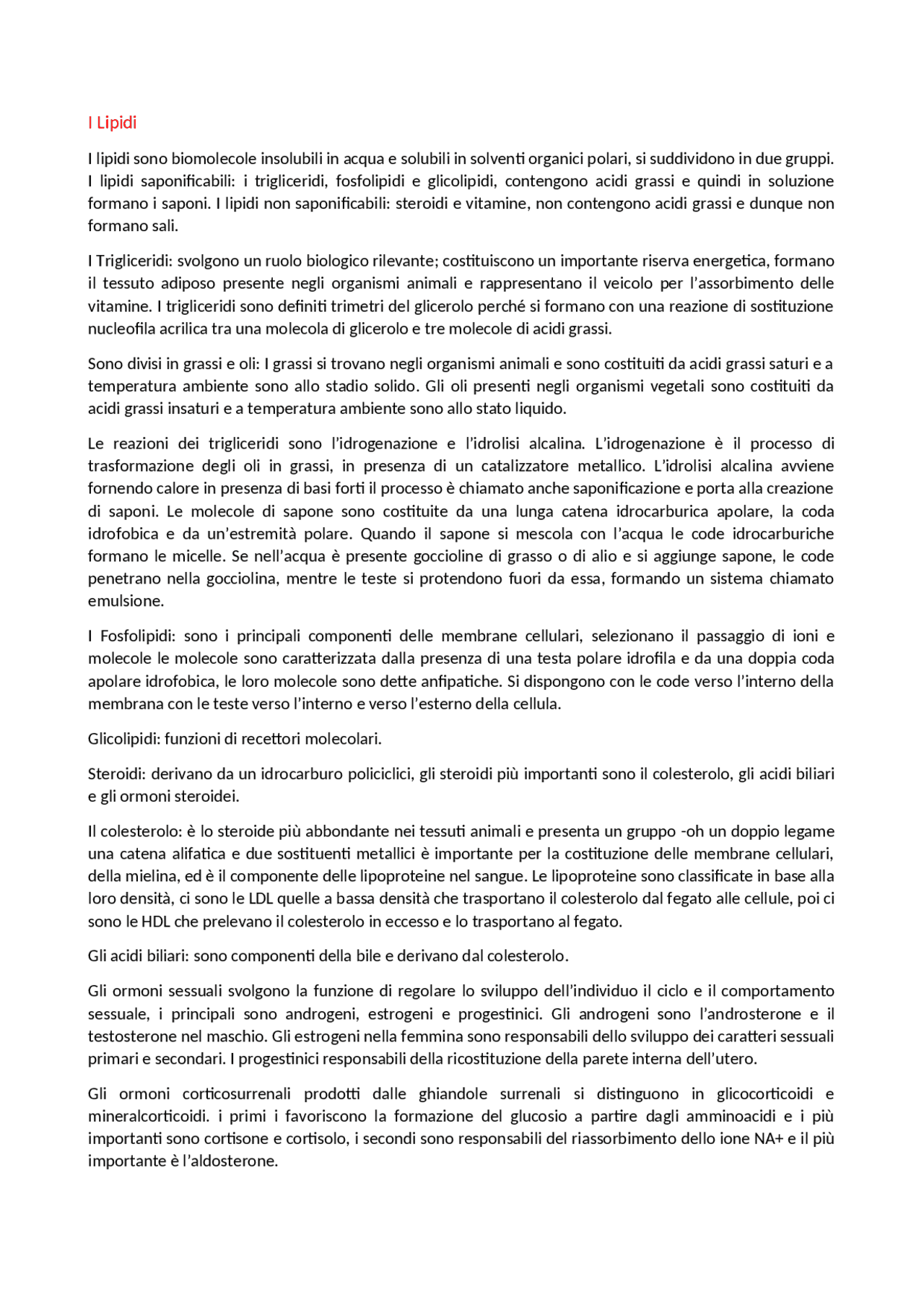 Appunti Facili Sui Lipidi Docsity