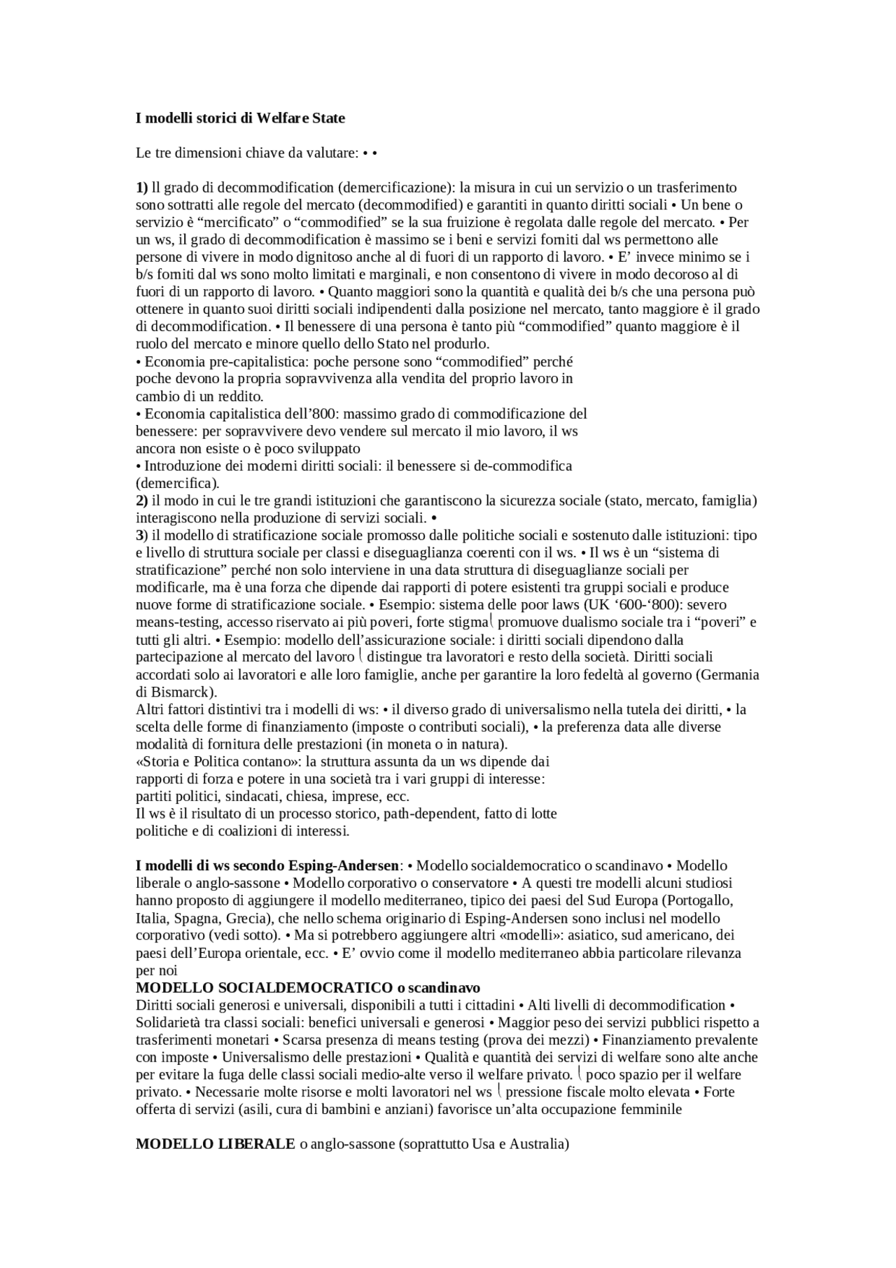 Sintesi Di Sistemi Di Welfare Docsity