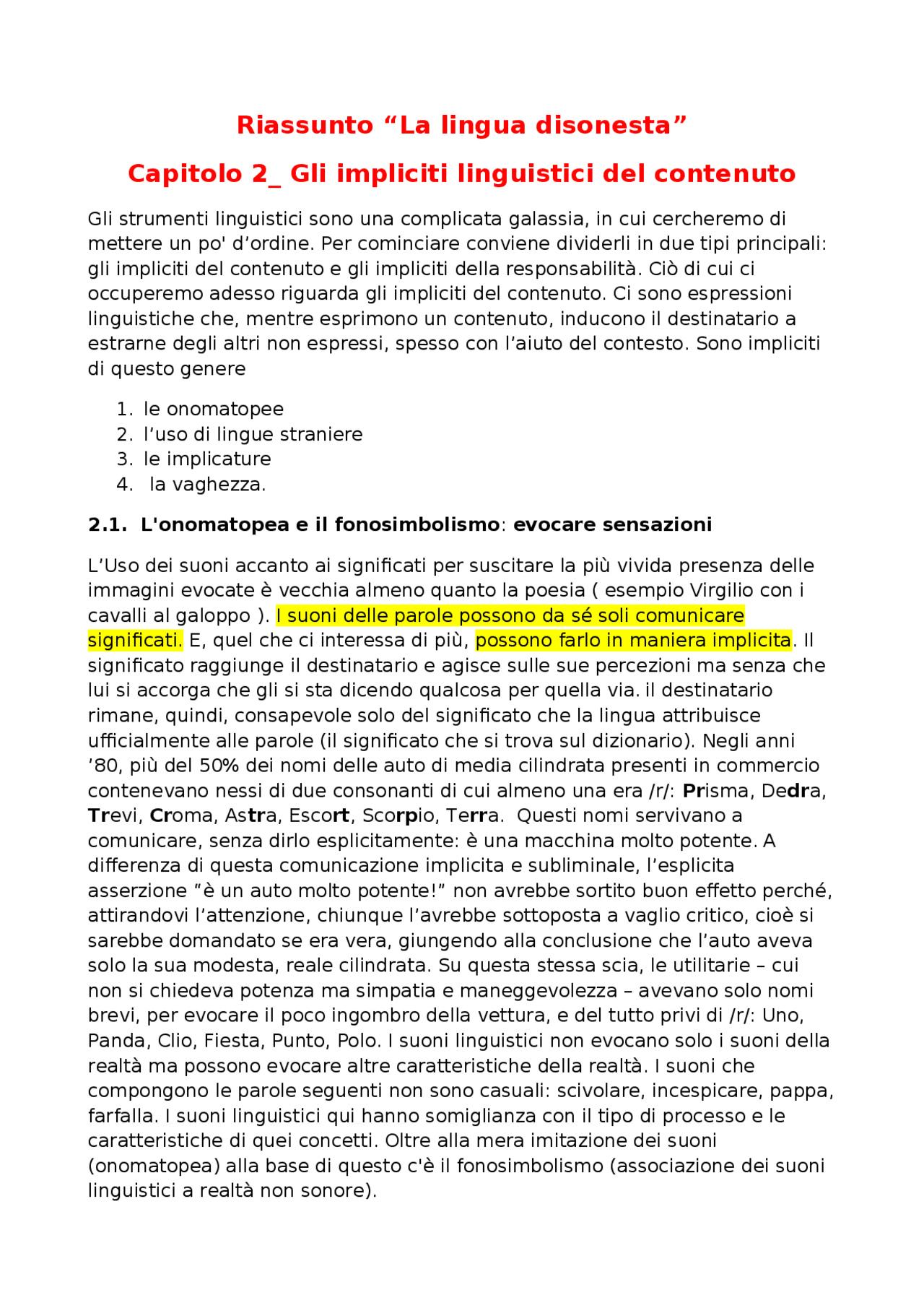 Cap. 2 lingua disonesta - Docsity
