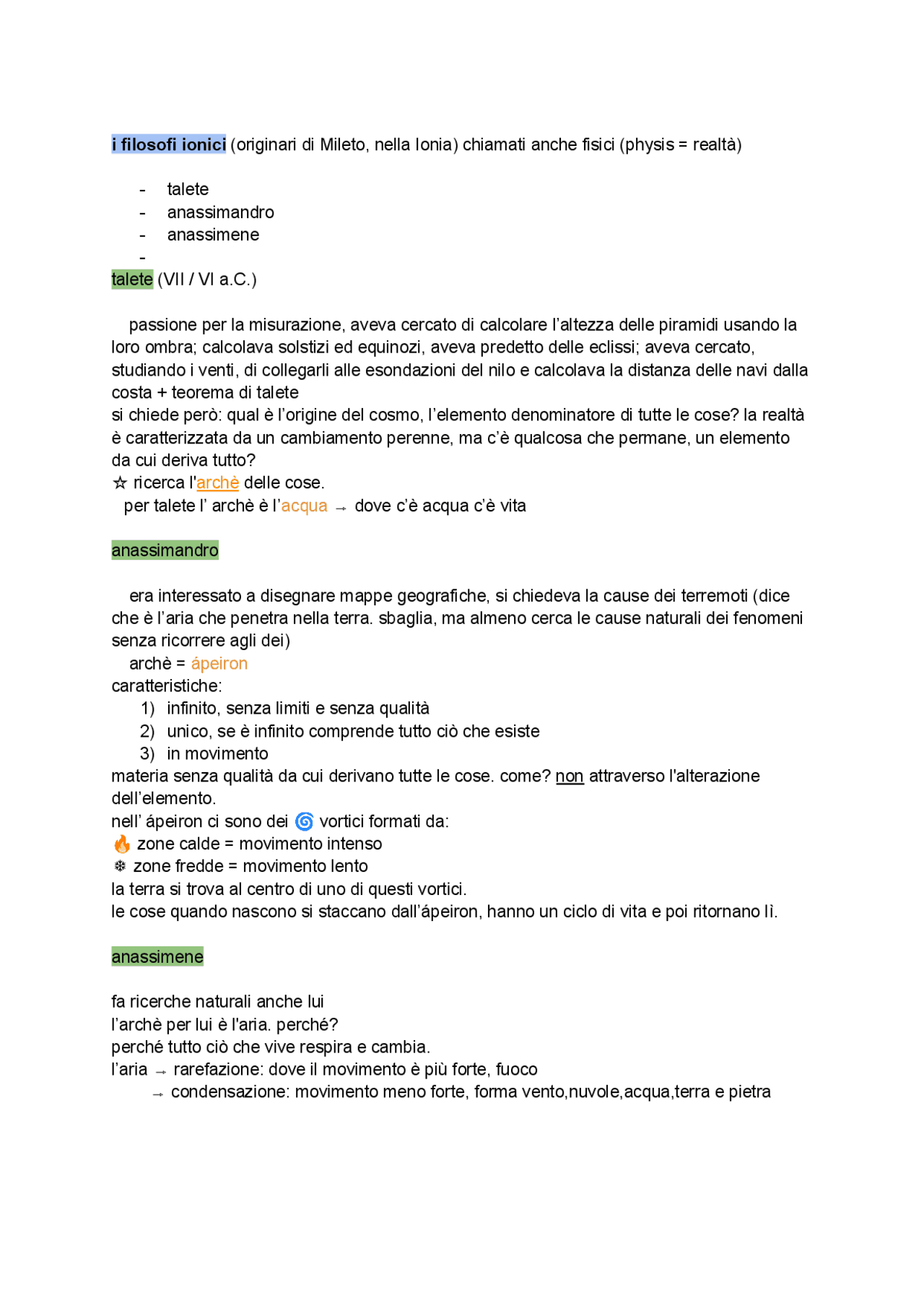 I Filosofi Ionici Talete Anassimene Anassimandro Docsity