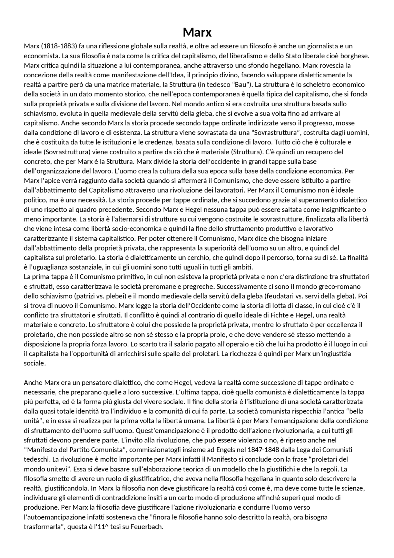 Riassunto Marx Libro Filosofia Docsity