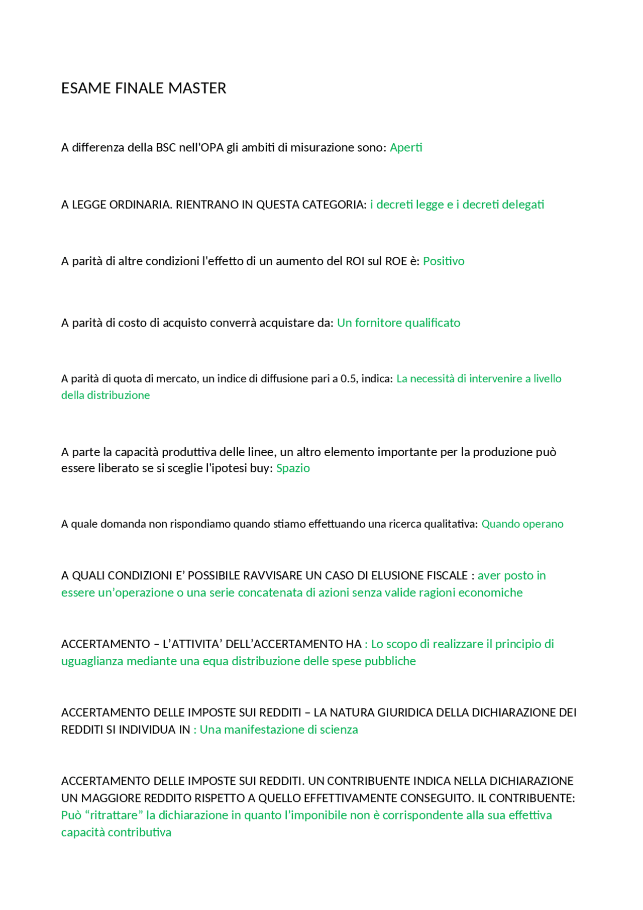 Domande Esame Finale Master Management Aziendale - Docsity