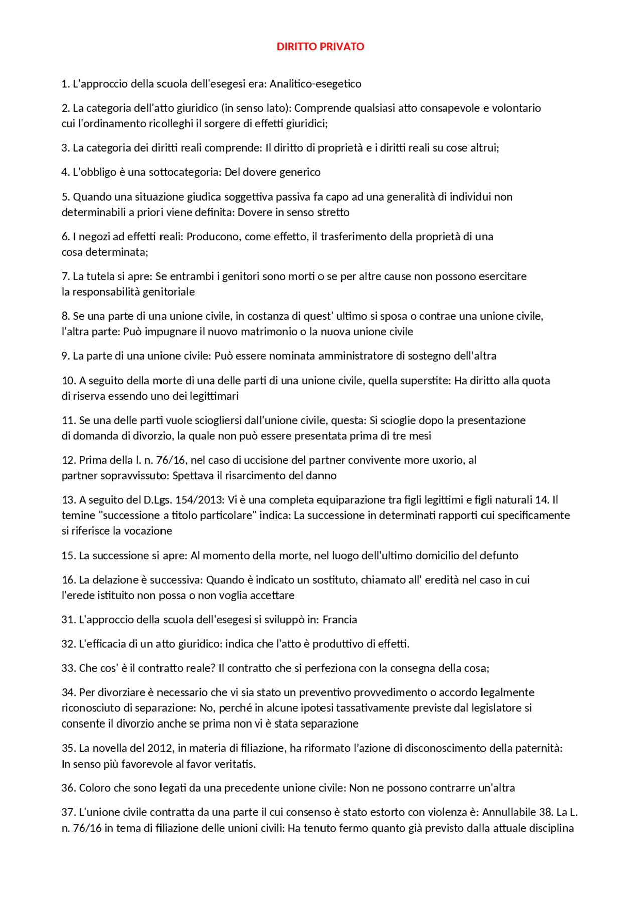 Diritto privato Lettere L 10 Pegaso - Docsity