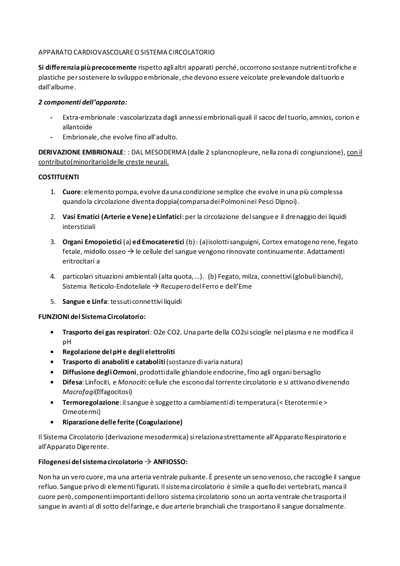 Anatomia Comparata Circolatorio Docsity