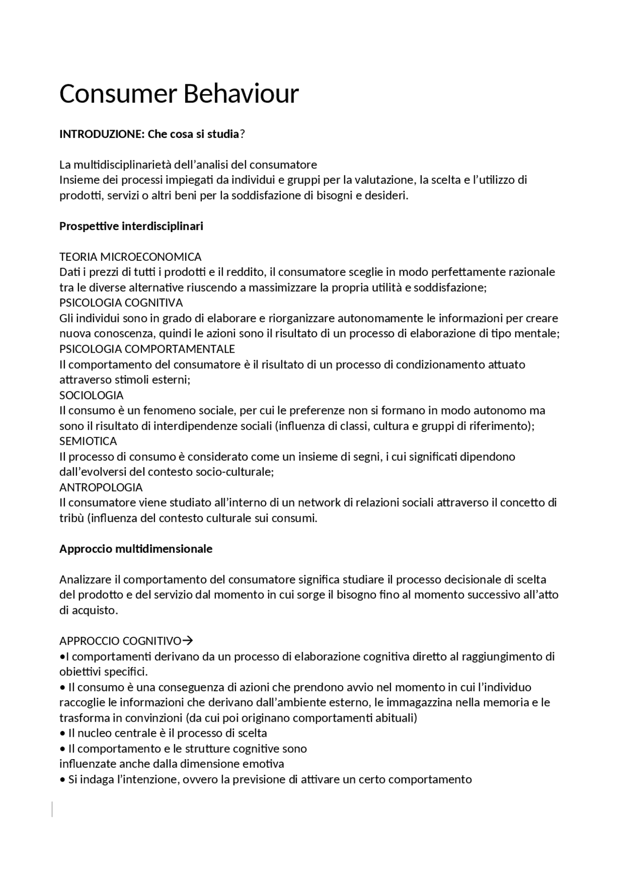 Riassunto Consumer Behaviour Docsity