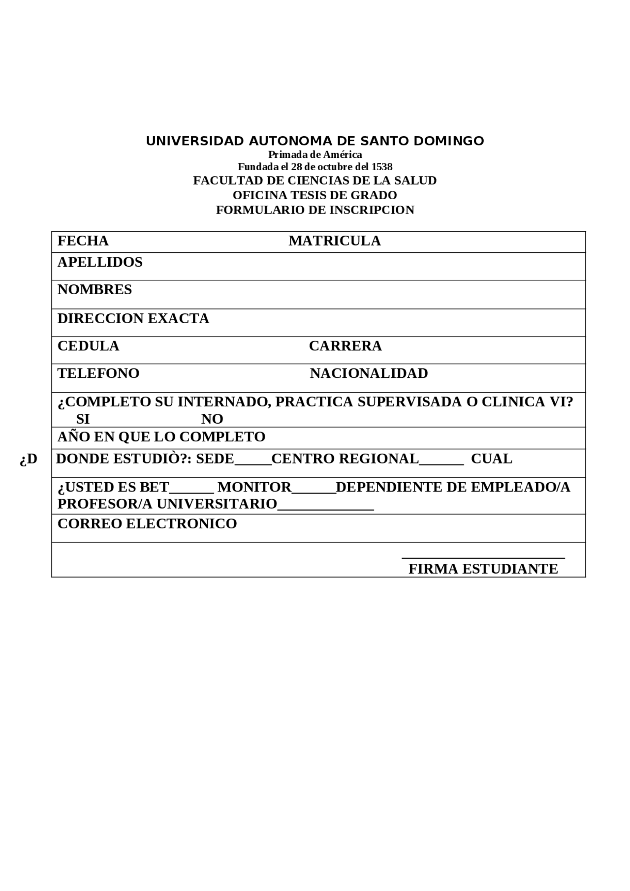 Tesis de la uasd formulario - Docsity