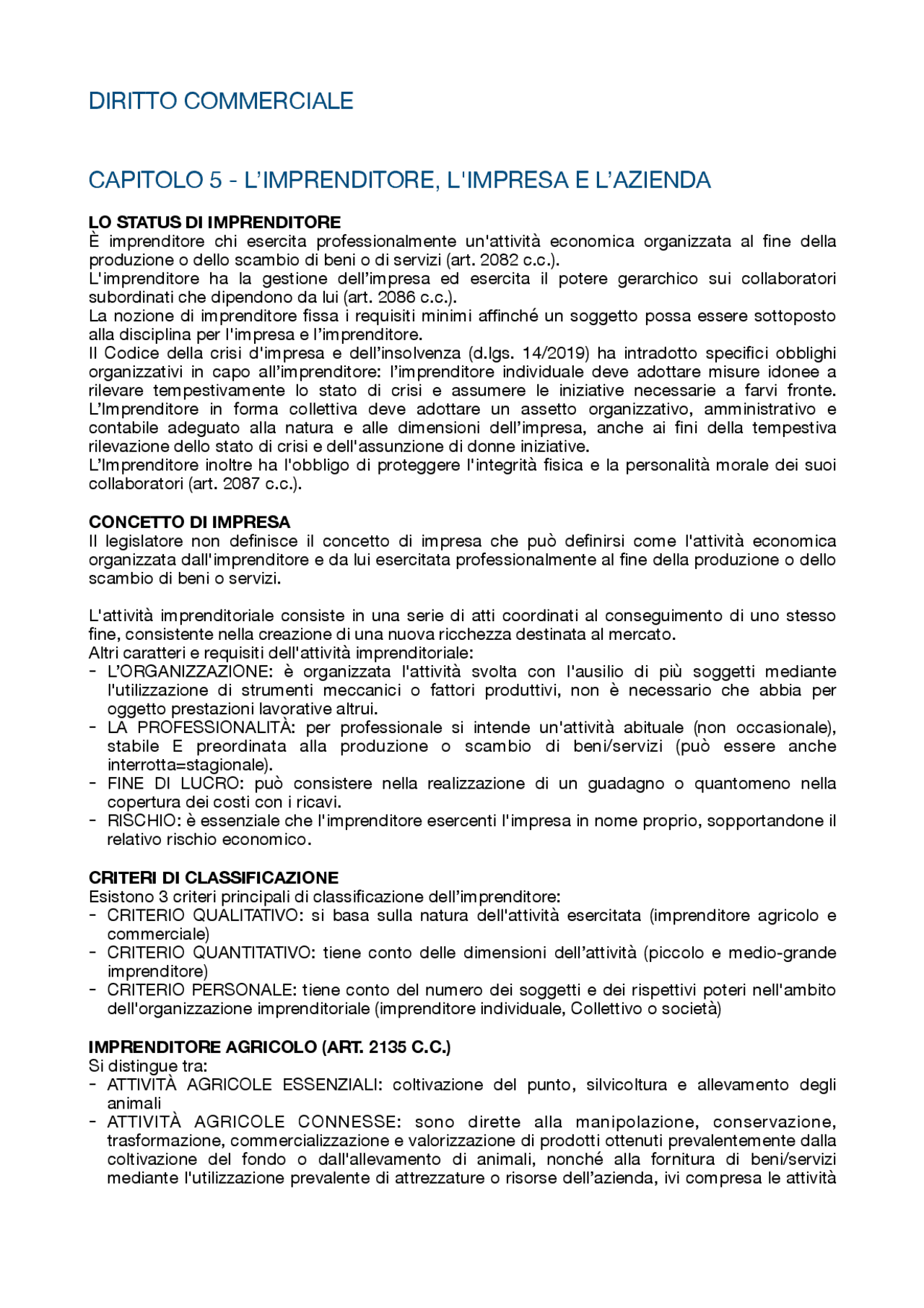 Sintesi Diritto Commerciale Docsity