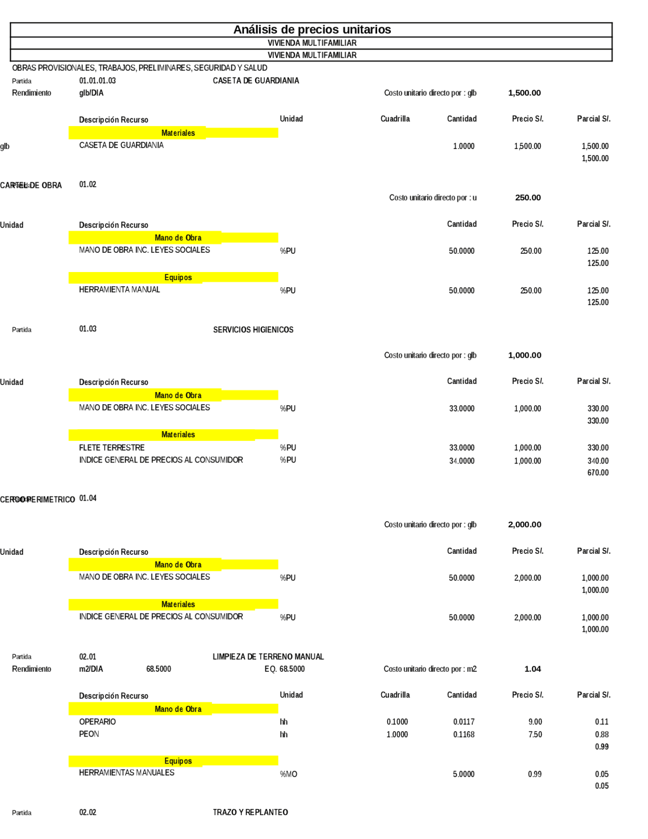 Analisis De Precio Unitario Docsity