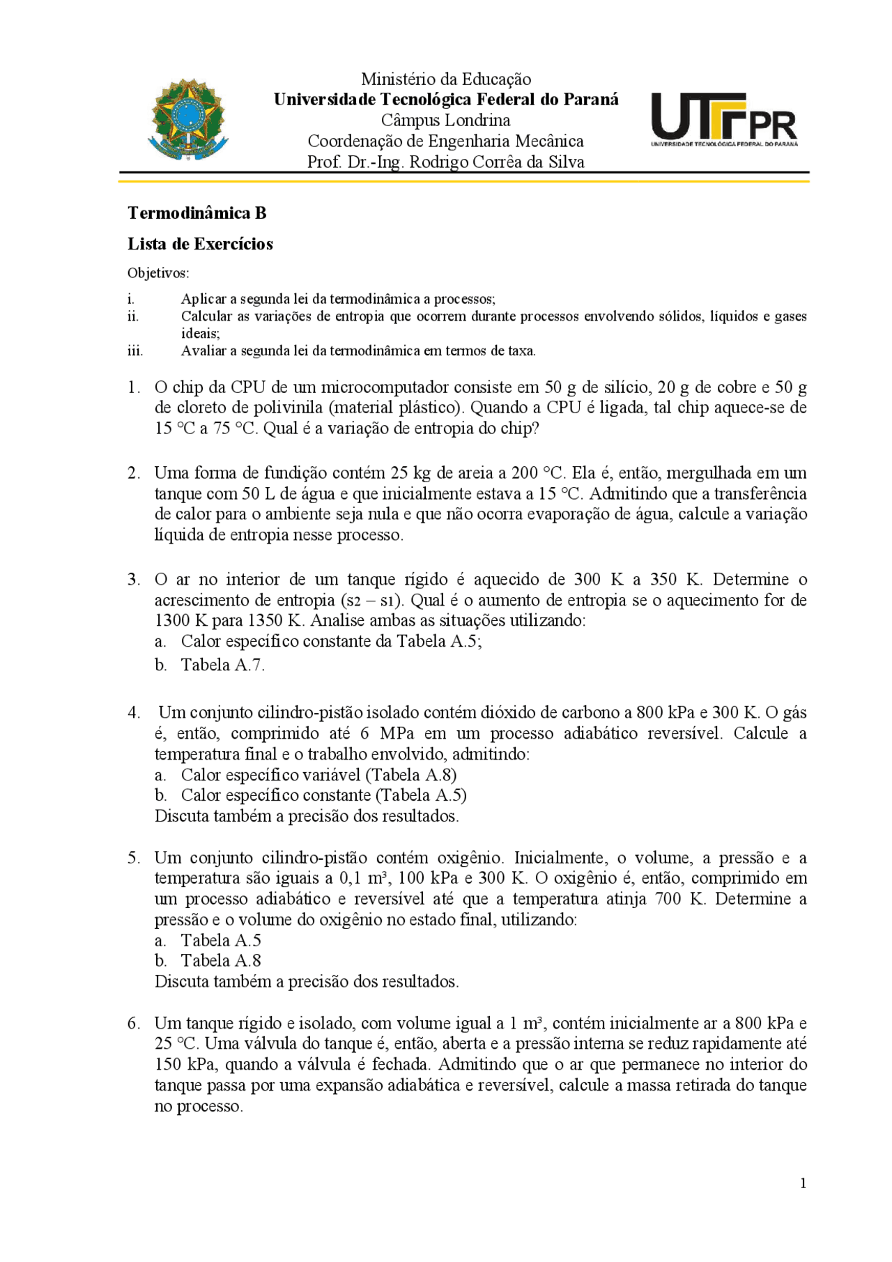 Exercícios Propostos De Termodinâmica A Docsity