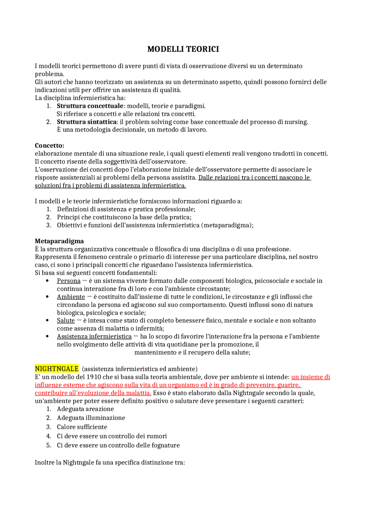 Modelli Teorici Infermieristici Dispense Di Infermieristica Docsity