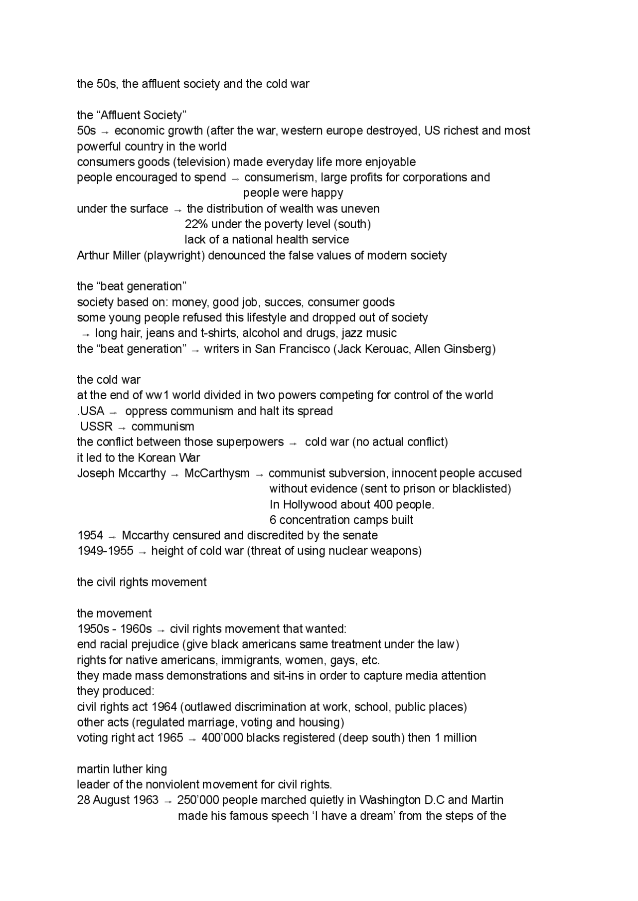 The 50s, the affluent society, the cold war and the civil rights ...