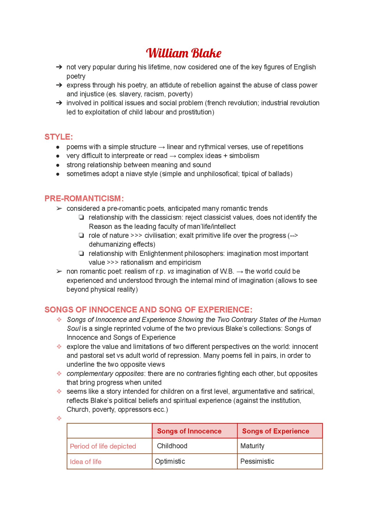 William Blake’s poetry - Docsity