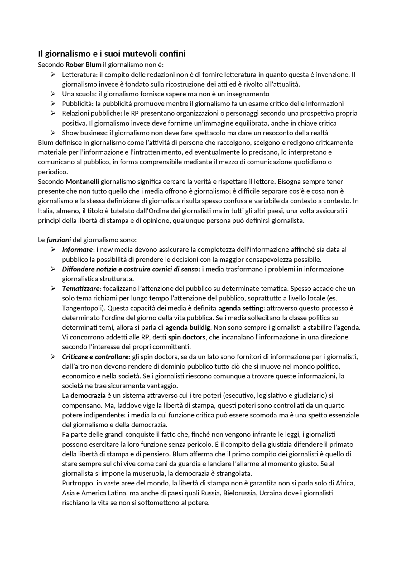 Fare Giornalismo Sunto Docsity