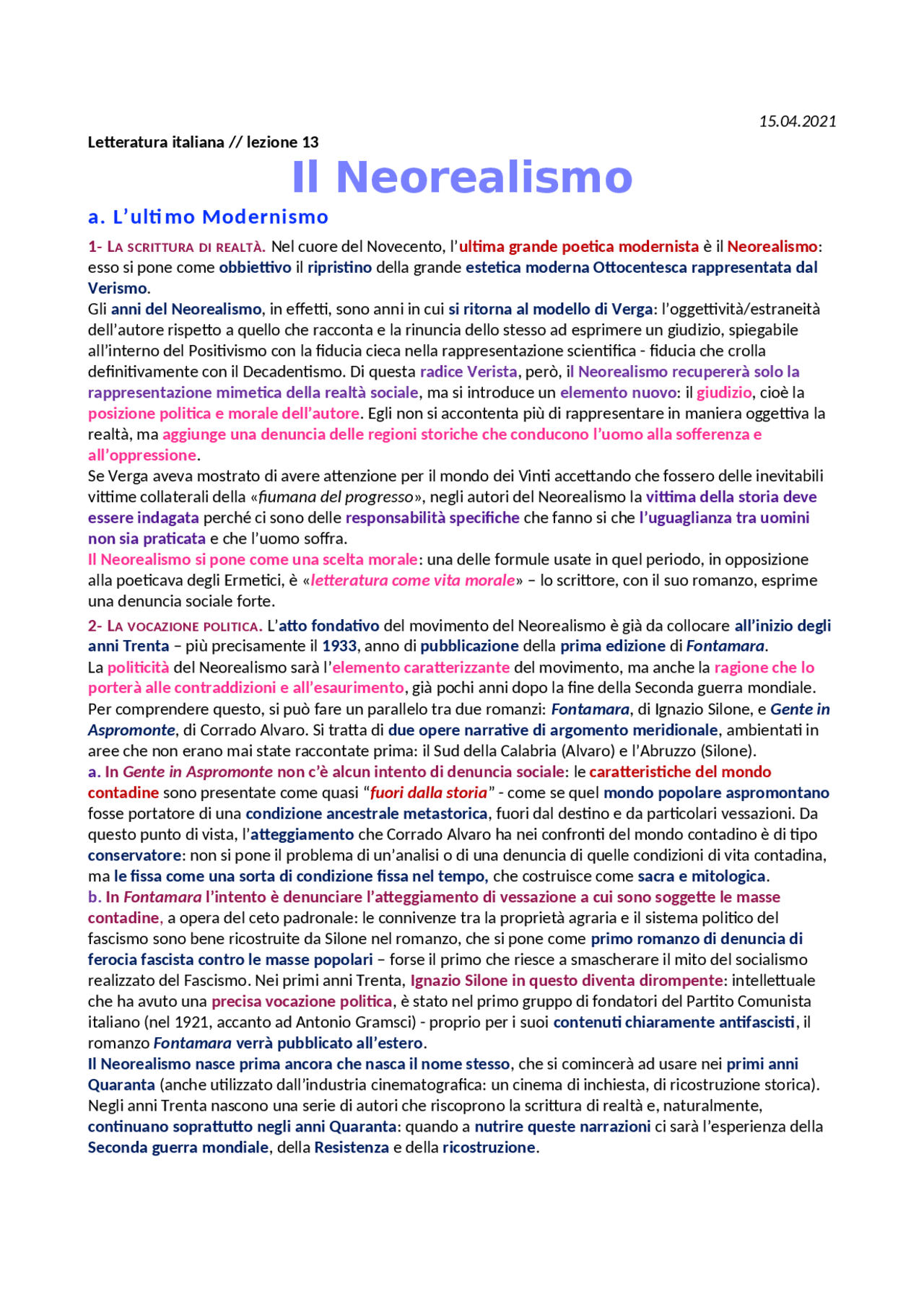 Neorealismo E Vittorini Docsity