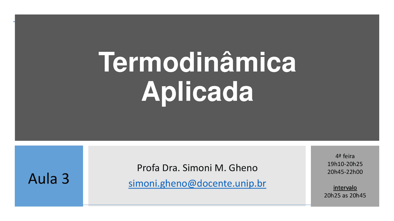 Termo Dinamica Aplicada Slides Termodinâmica Aplicada Docsity