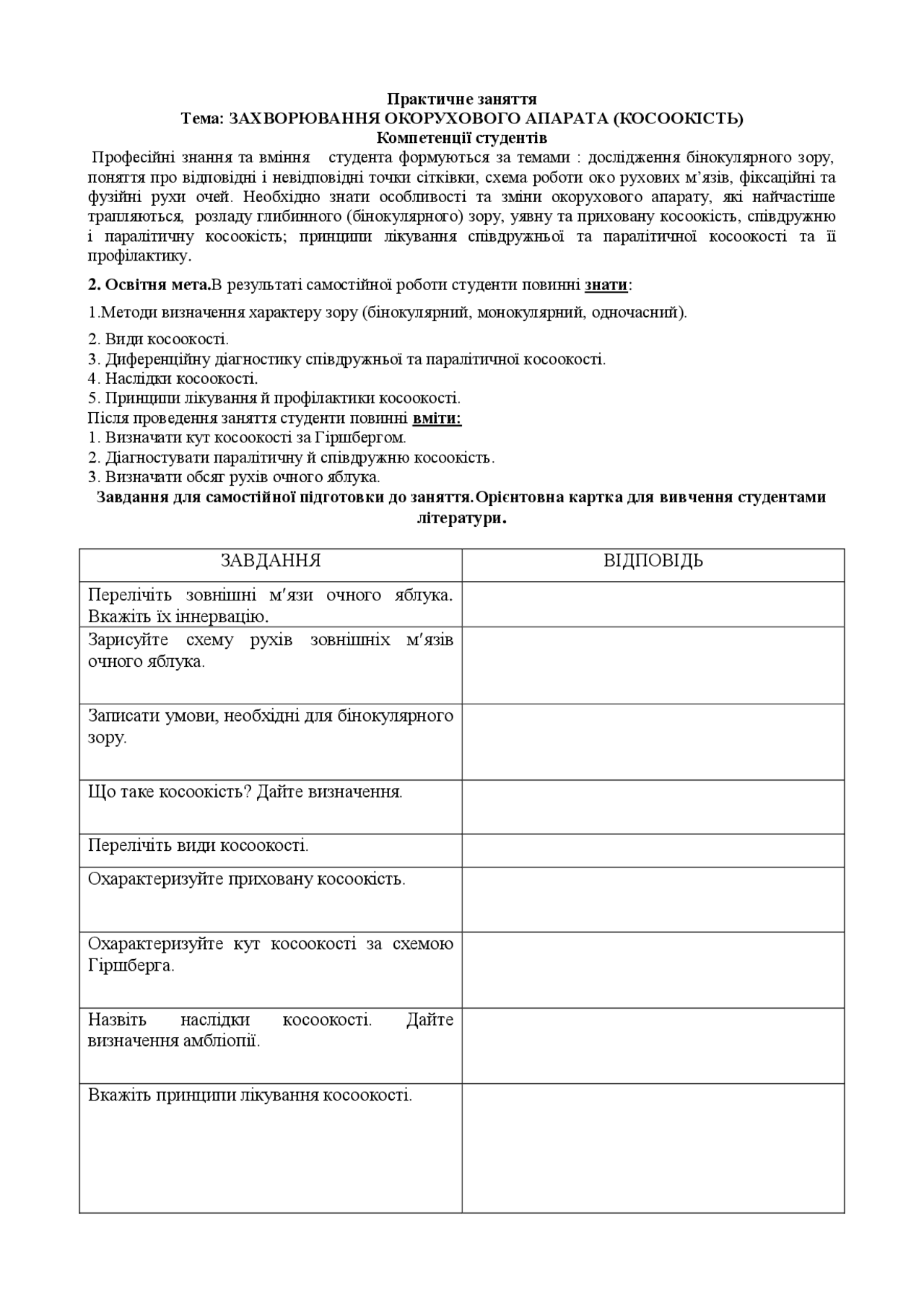 Косоокість офтальмологія Схемы Офтальмология Docsity