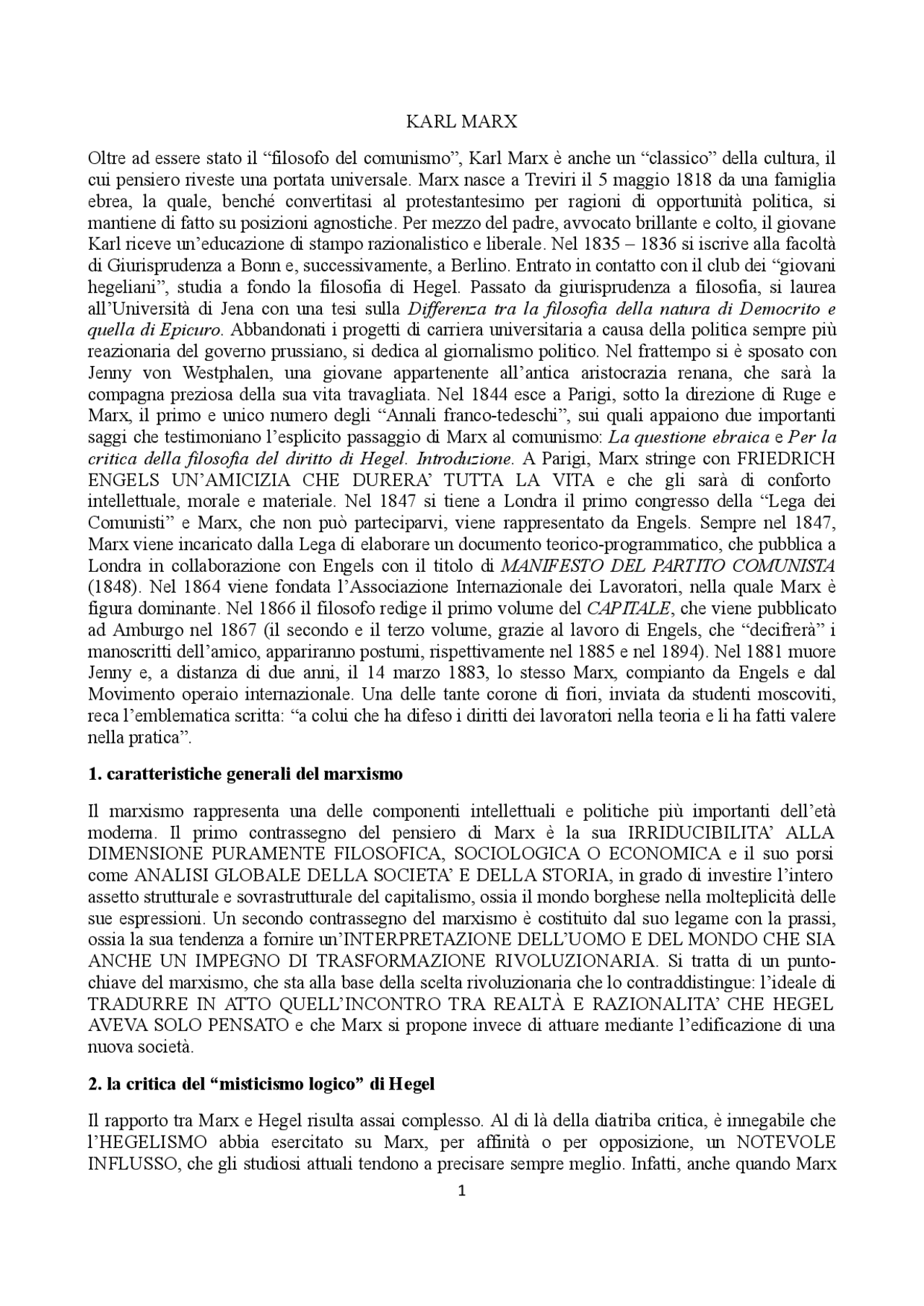 Il grande filosofo Karl Marx - Docsity