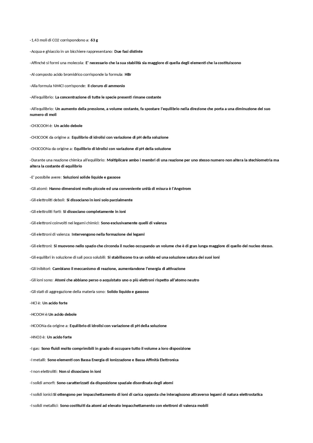 Risposte Test Di Chimica Ingegneria Gestionale Triennale Docsity