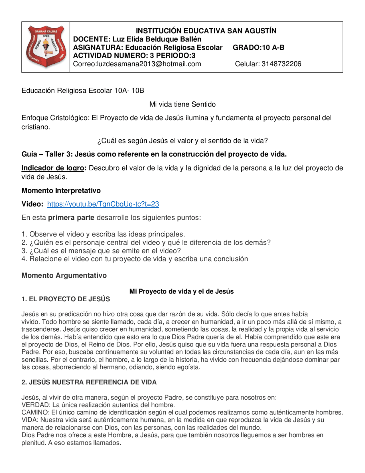 Religion grado decimo - Docsity