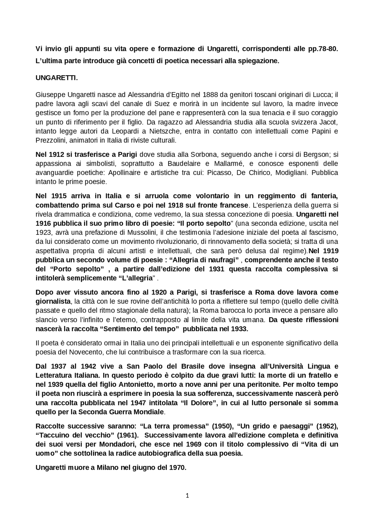 Riassunto Ungaretti Docsity