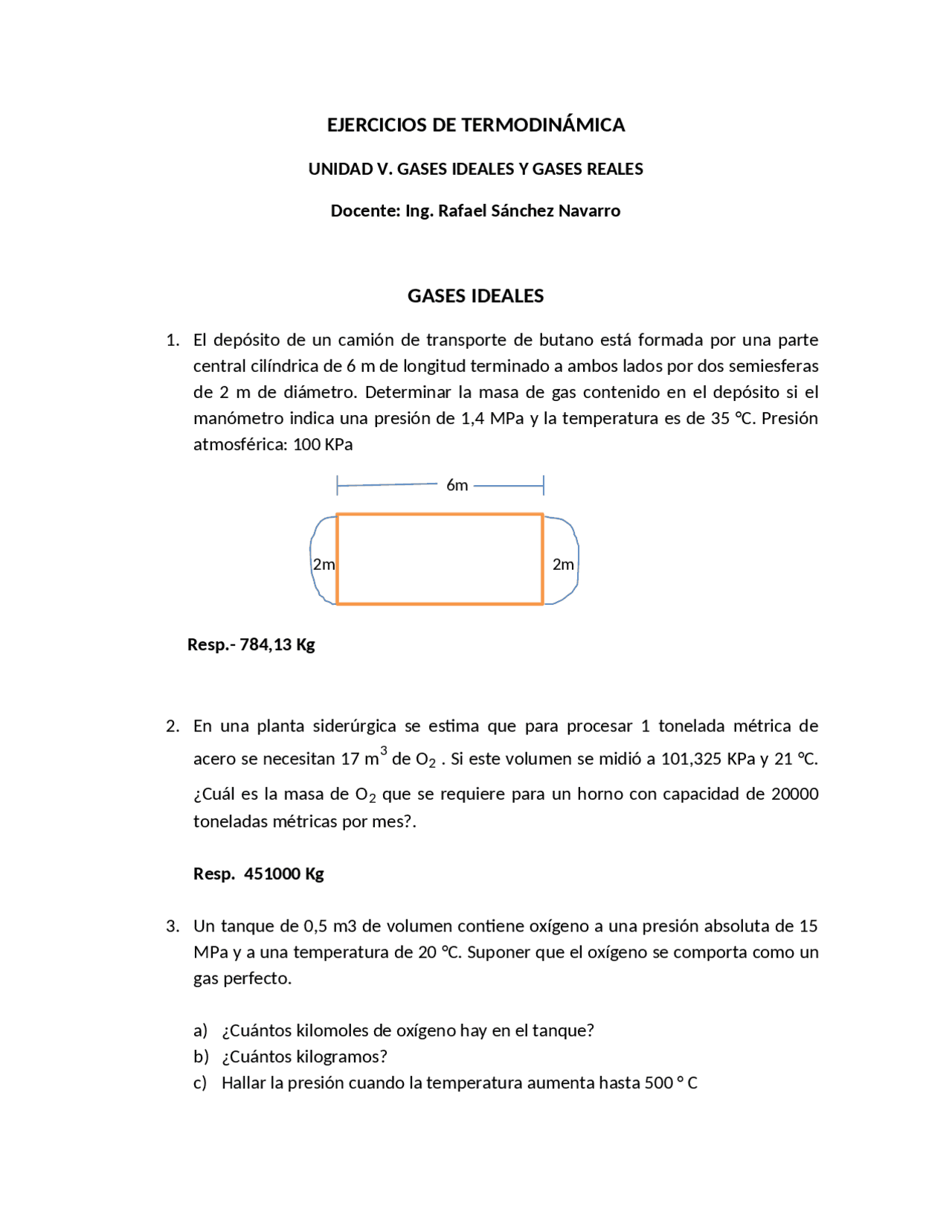 Guia de ejercicios De gases ideales | Ejercicios de Termodinámica | Docsity