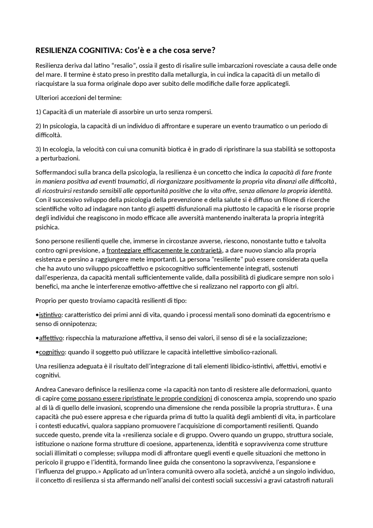 La Resilienza Cognitiva Docsity