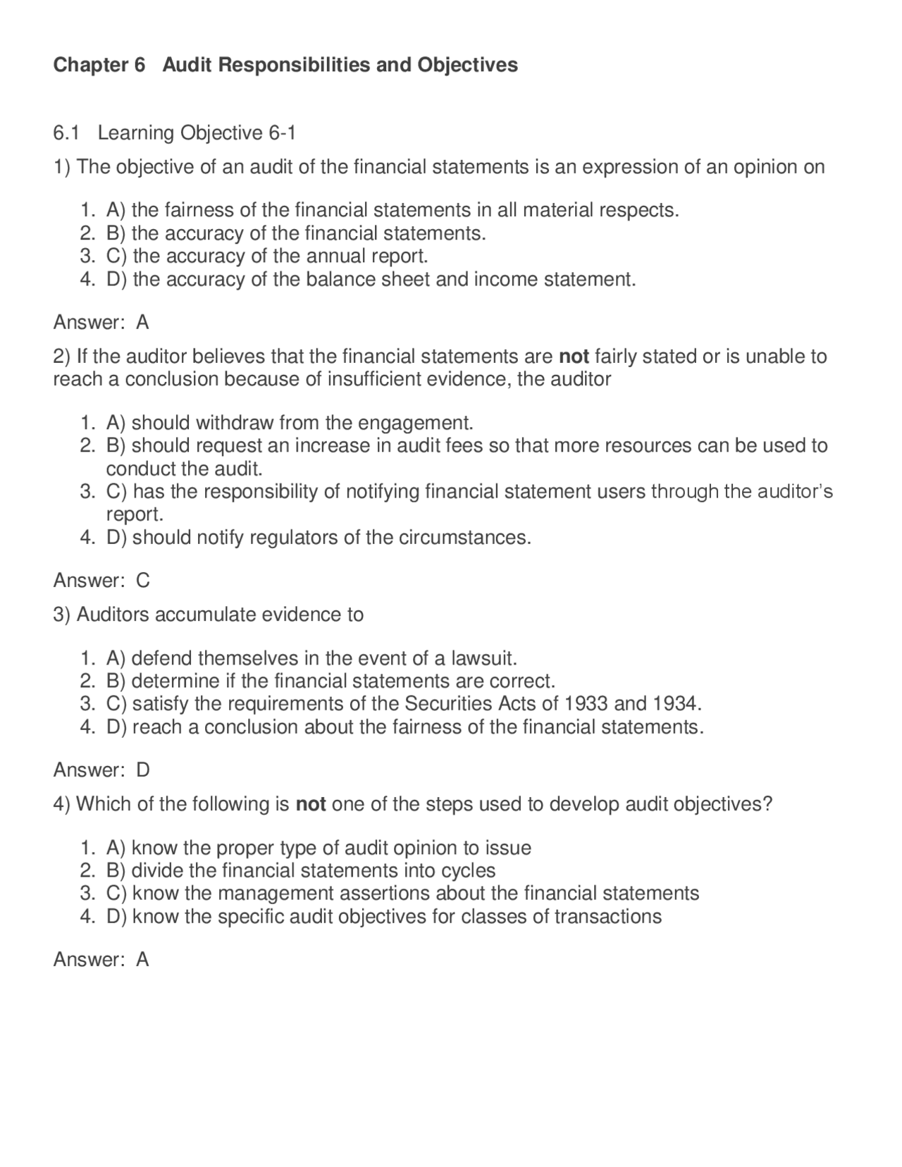 Audit Responsibilities and Objectives Ch06 Test bank | Exercises ...