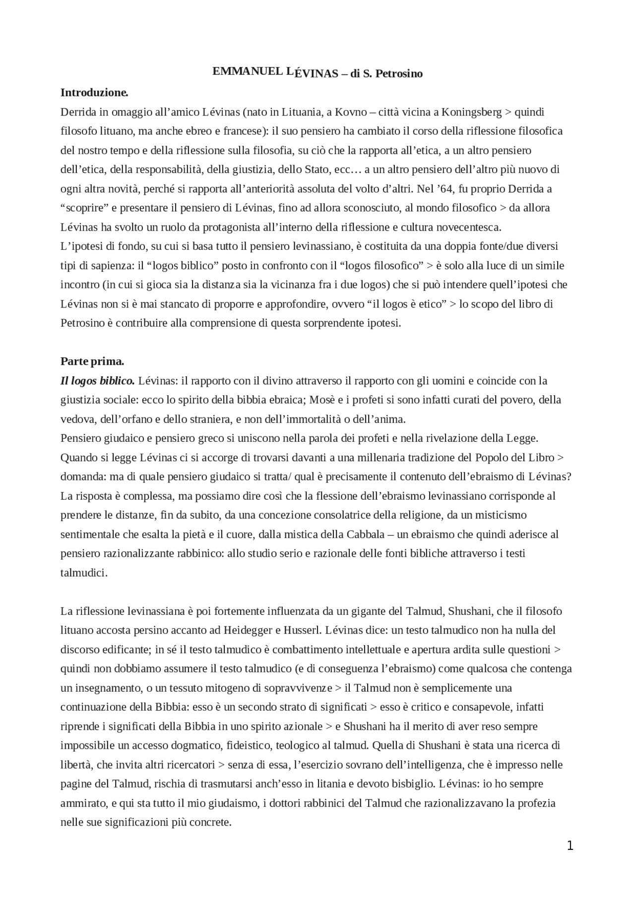 EMMANUEL LEVINAS-PETROSINO - Docsity