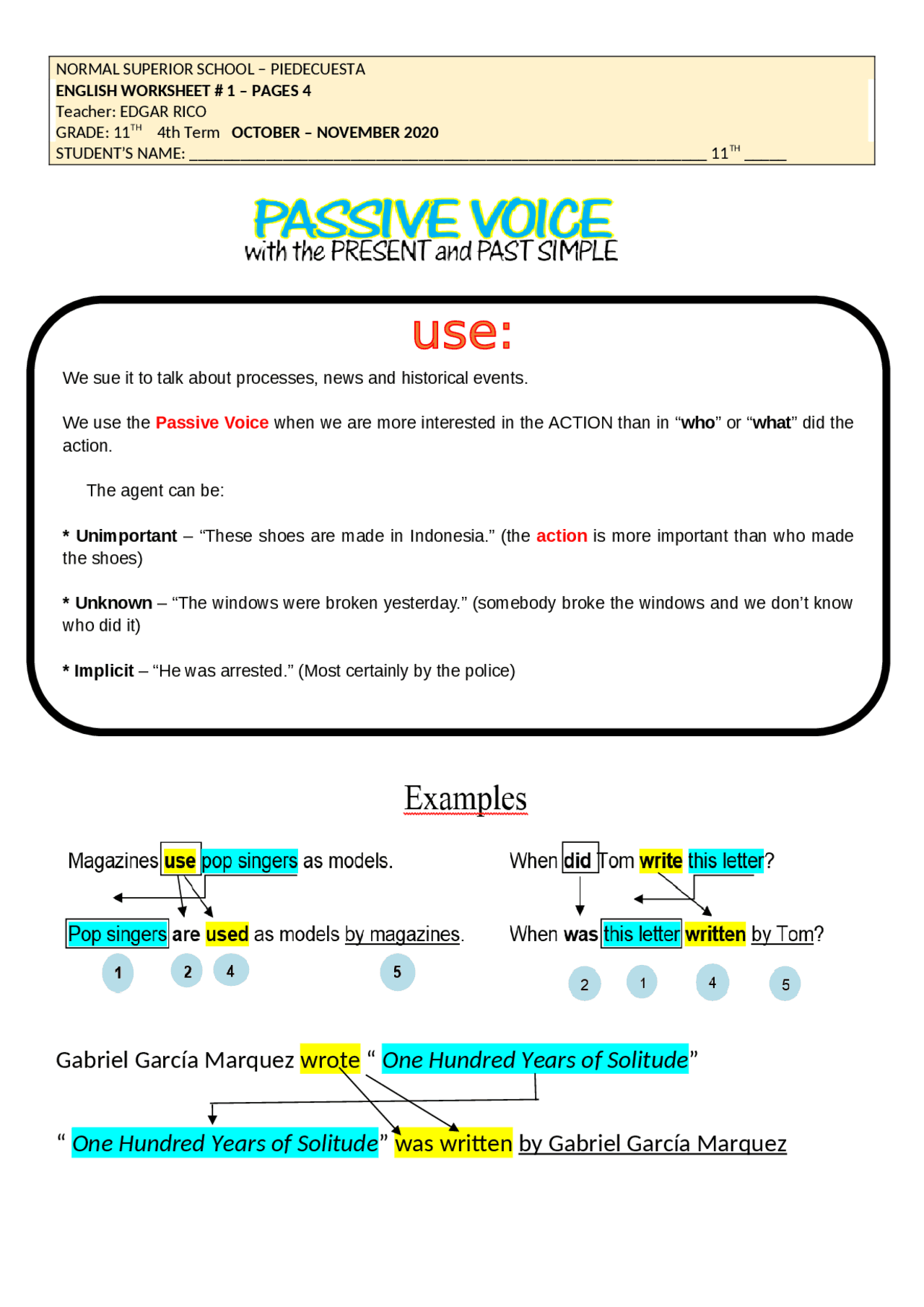 Passive voice ejercicios - Docsity