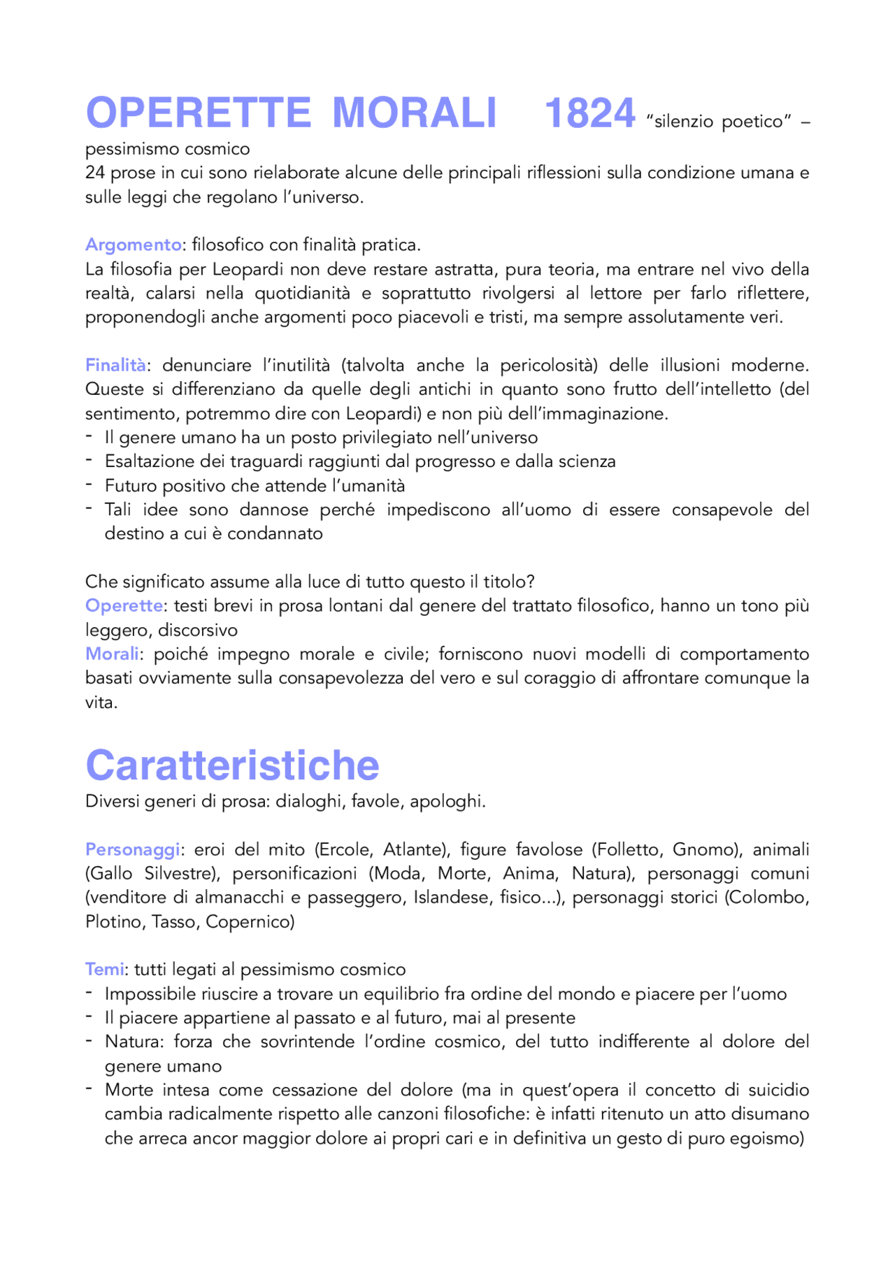 Operette Morali Leopardi Docsity