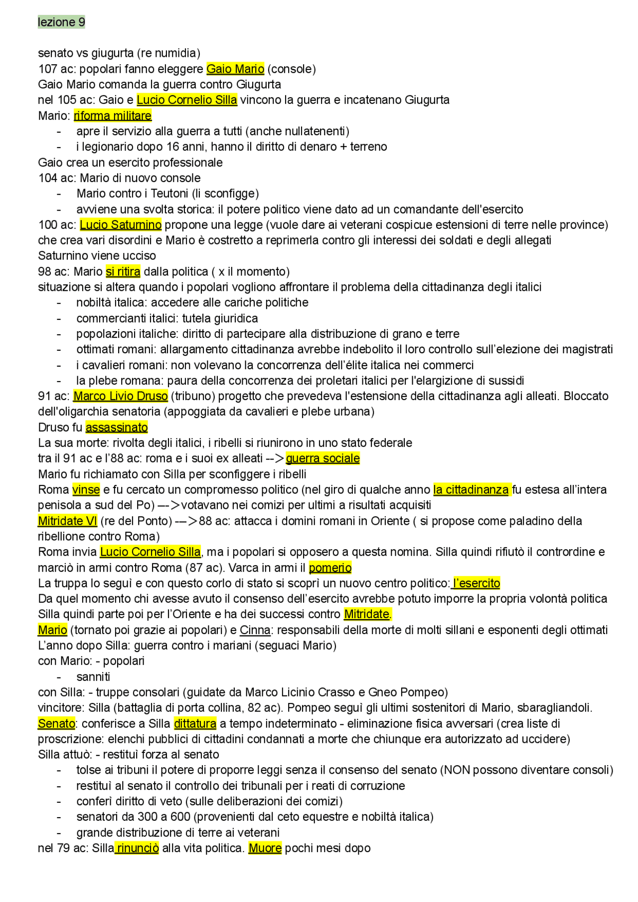 Da Gaio Mario A Giulio Cesare Docsity