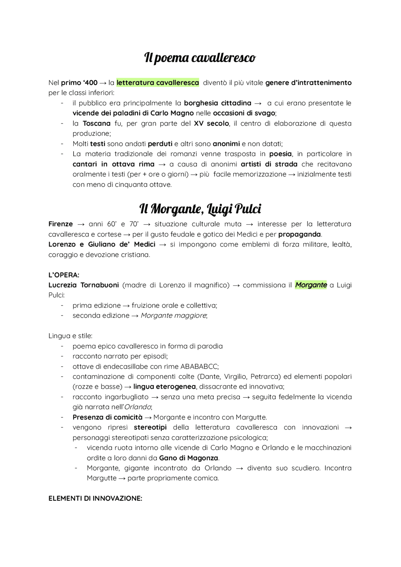 Poema Cavalleresco Pulci Boiardo Ariosto Docsity