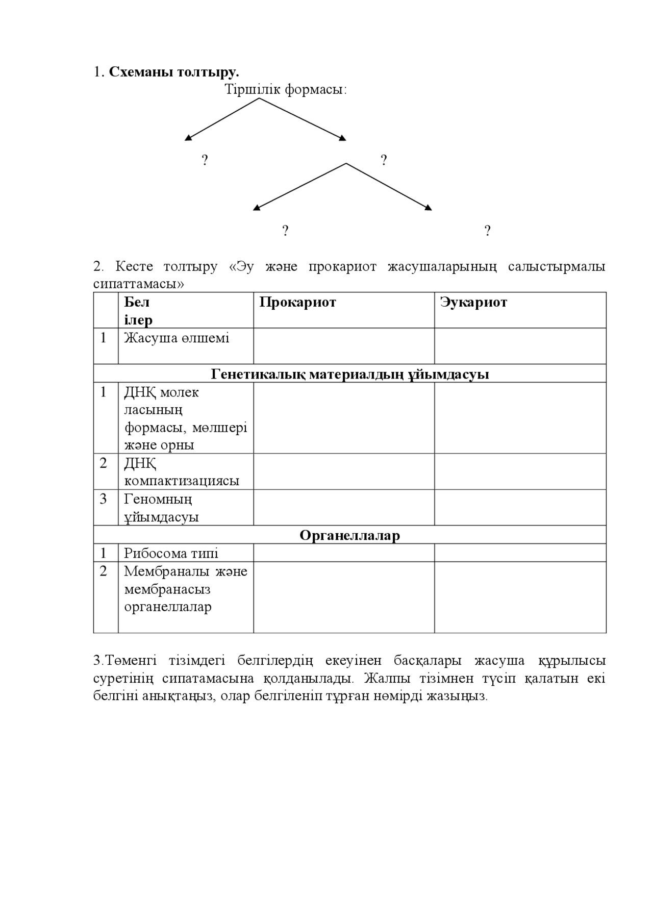 Цитология тапсырмалар Docsity